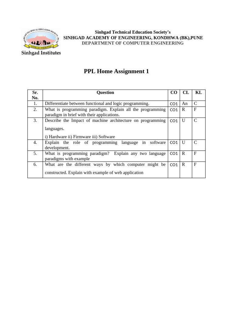 PPL Assignment 1 | PDF