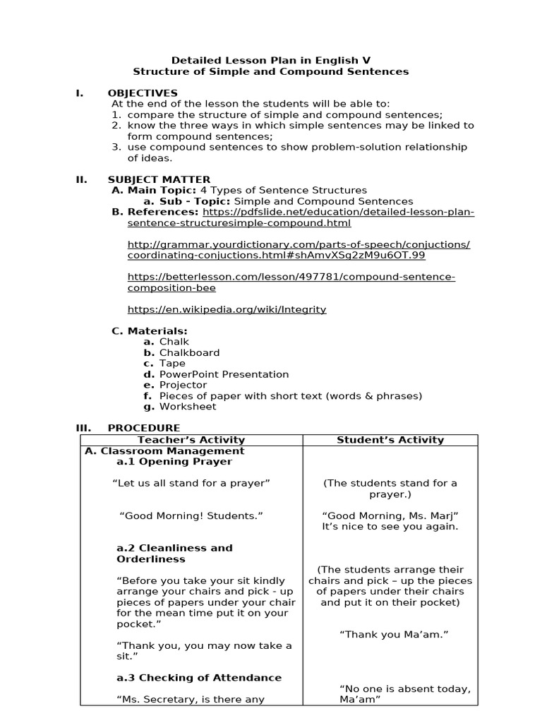 Simple vs. Compound Sentences Lesson Plan | PDF | Subject (Grammar ...