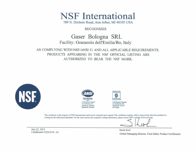 NSF 51 Bologna | PDF