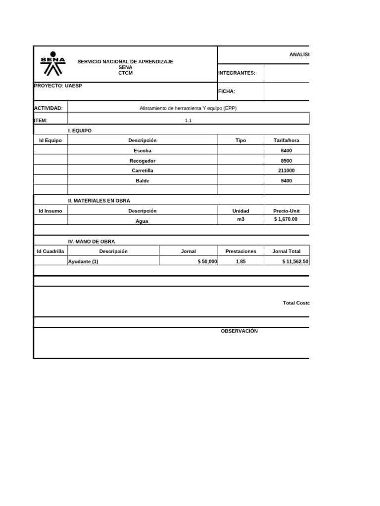 FORMATO APU Cap-1 Preliminares | PDF | Metalurgia | Herramientas