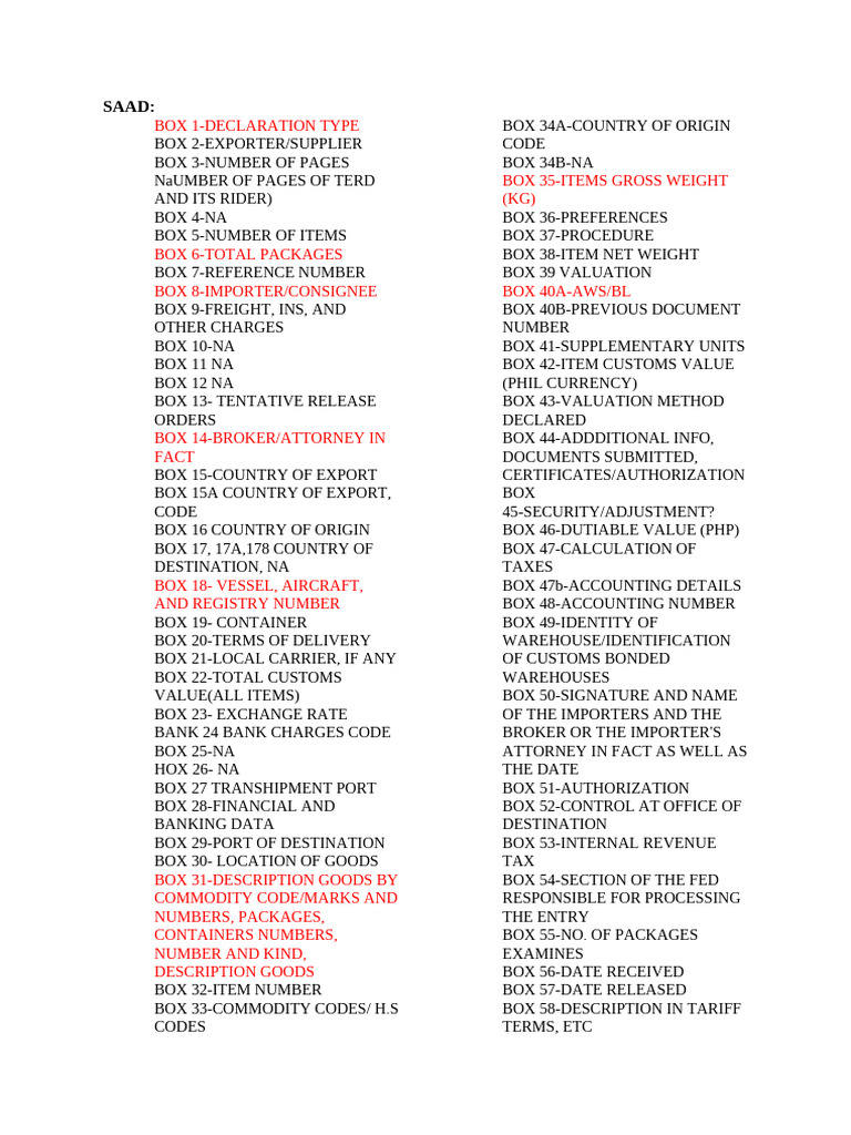 Saad, Co - Code, Office of Clearance Code, Transshipment Code, Warehouse Code | PDF | Freight ...