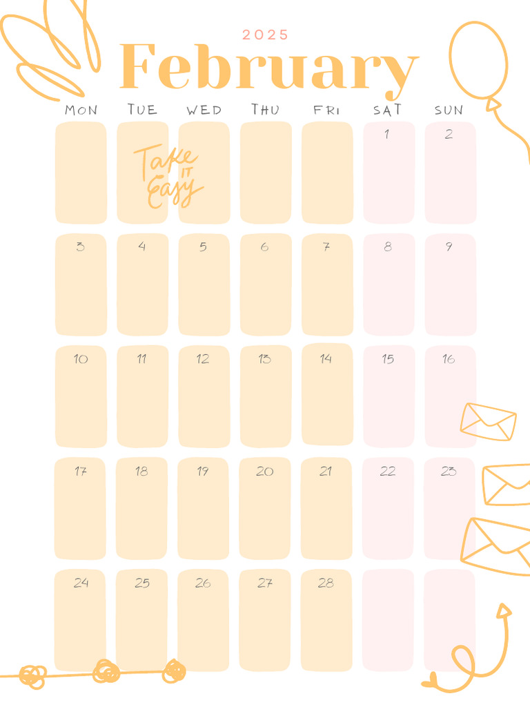 Cute Doodle Calendar February 2025 Monthly Planner | PDF