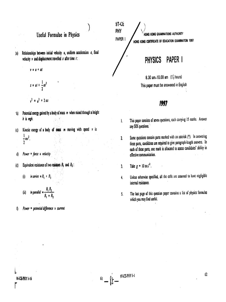 CE Physics 1997 Paper1 (E) | PDF