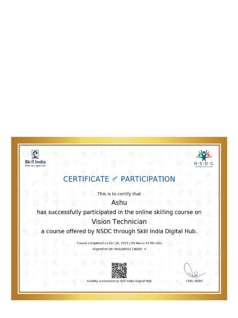 Vision Technician Certificate | PDF