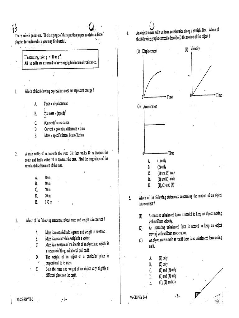 CE Physics 1996 Paper2 (E) | PDF