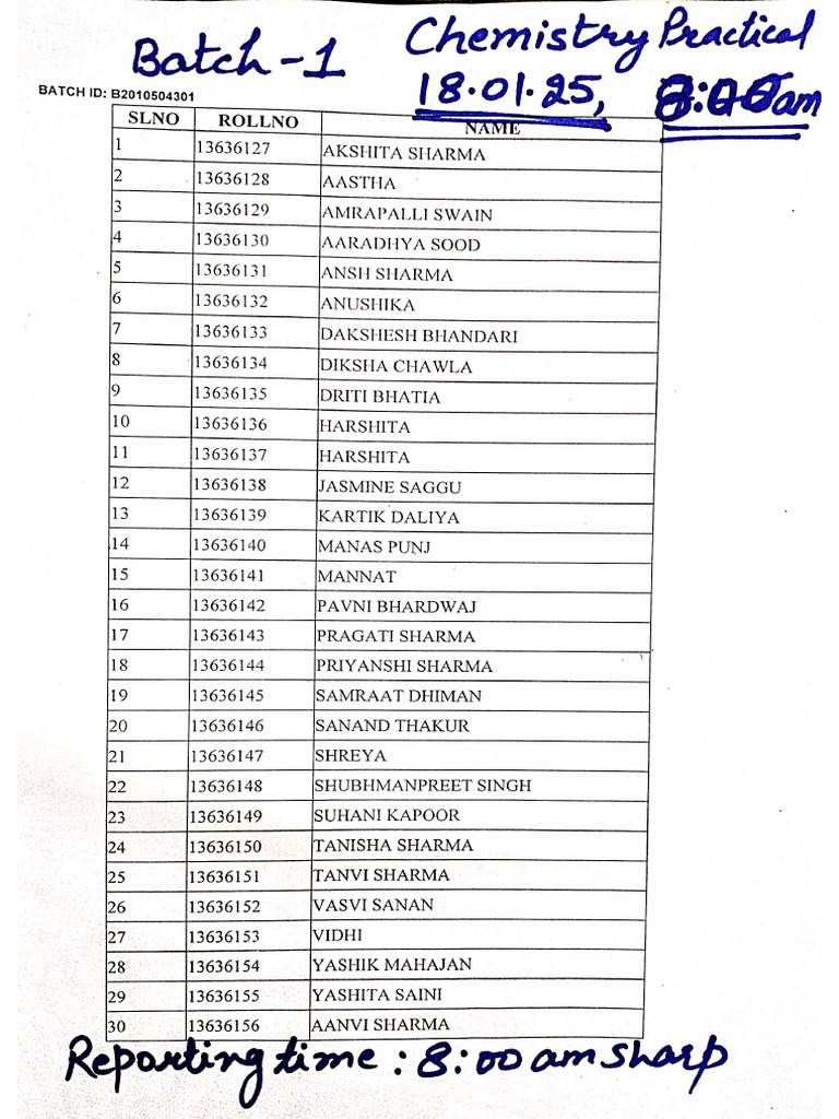 Batch Wise Schedule For Final CBSE Board Chemistry Practicals | PDF