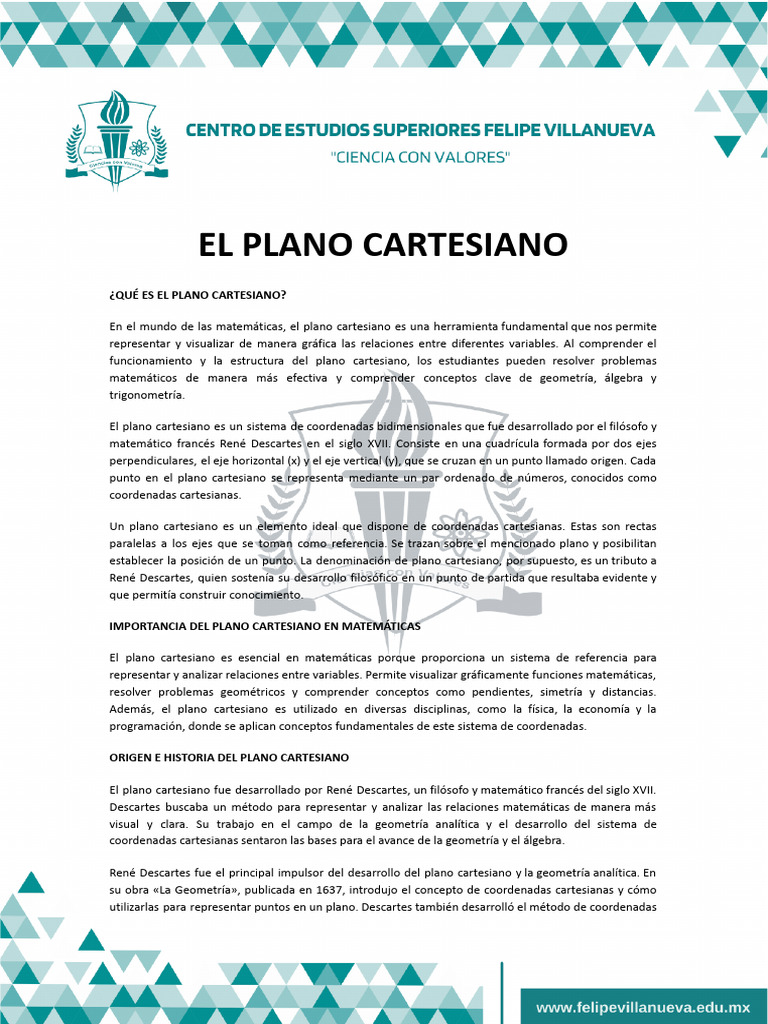 El Plano Cartesiano | PDF | Sistema de coordenadas Cartesianas ...