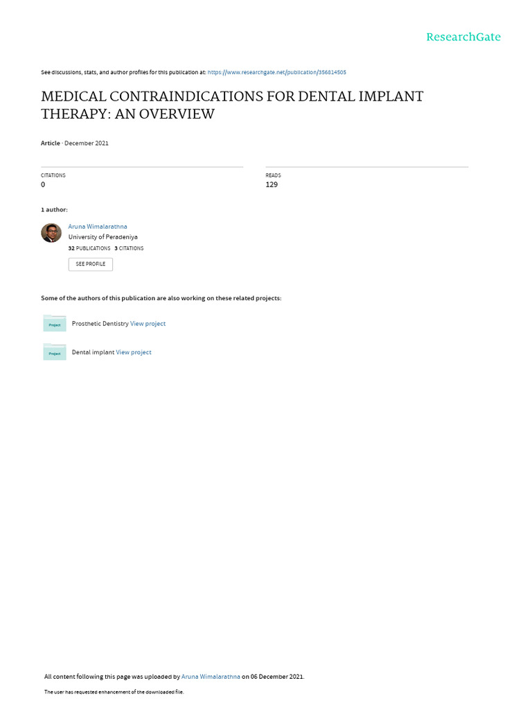 MedicalContraindicationsfoImplants | PDF | Dental Implant | Bleeding
