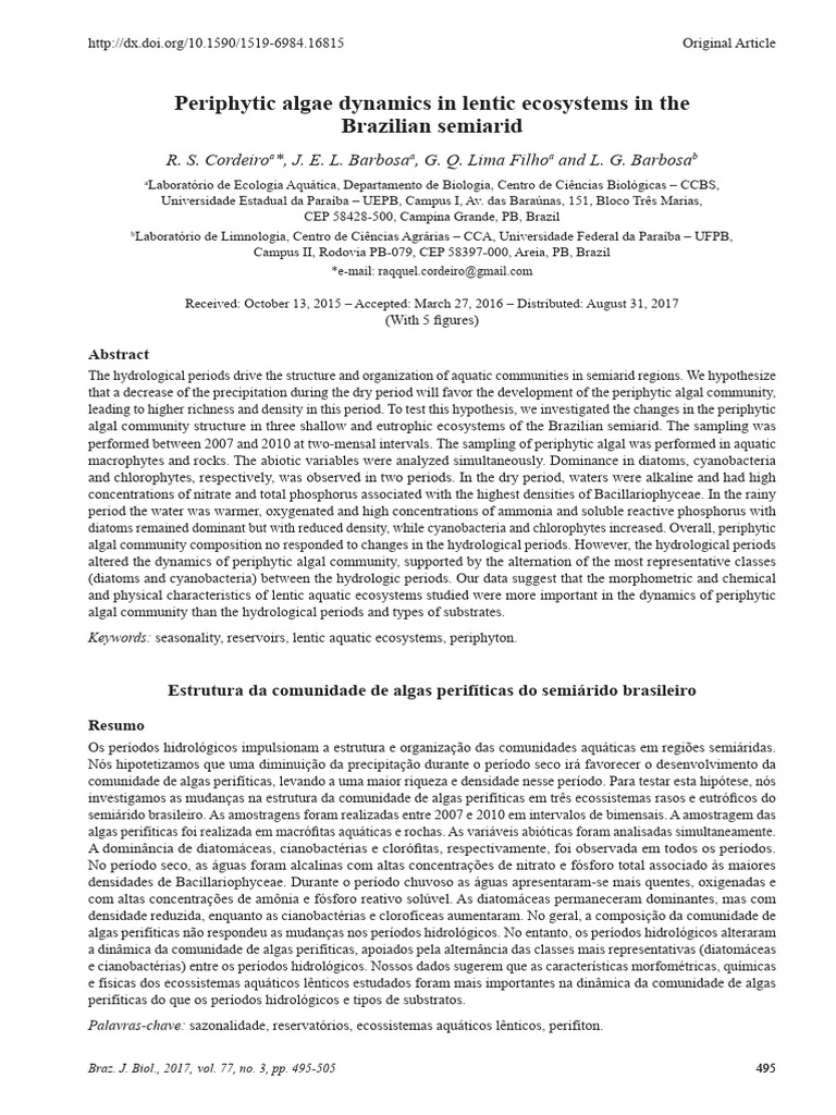Periphytic Algae in Brazilian Semiarid Ecosystems | PDF ...