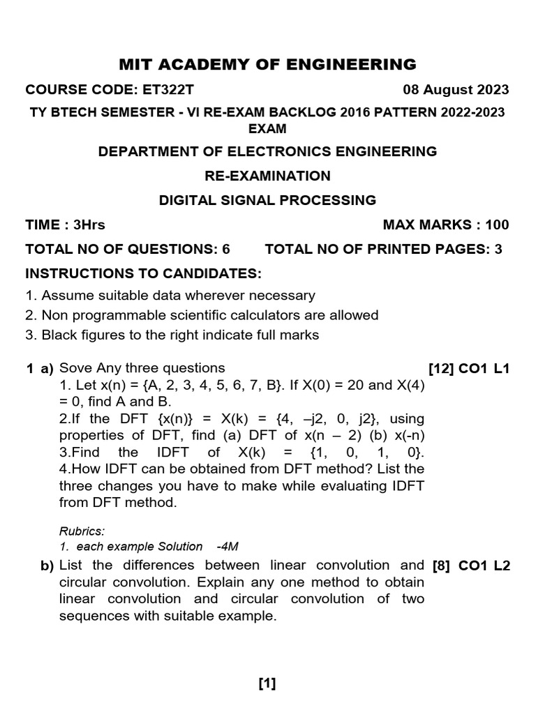 Digital Signal Processing Re-Exam 2023 | PDF | Discrete Fourier ...