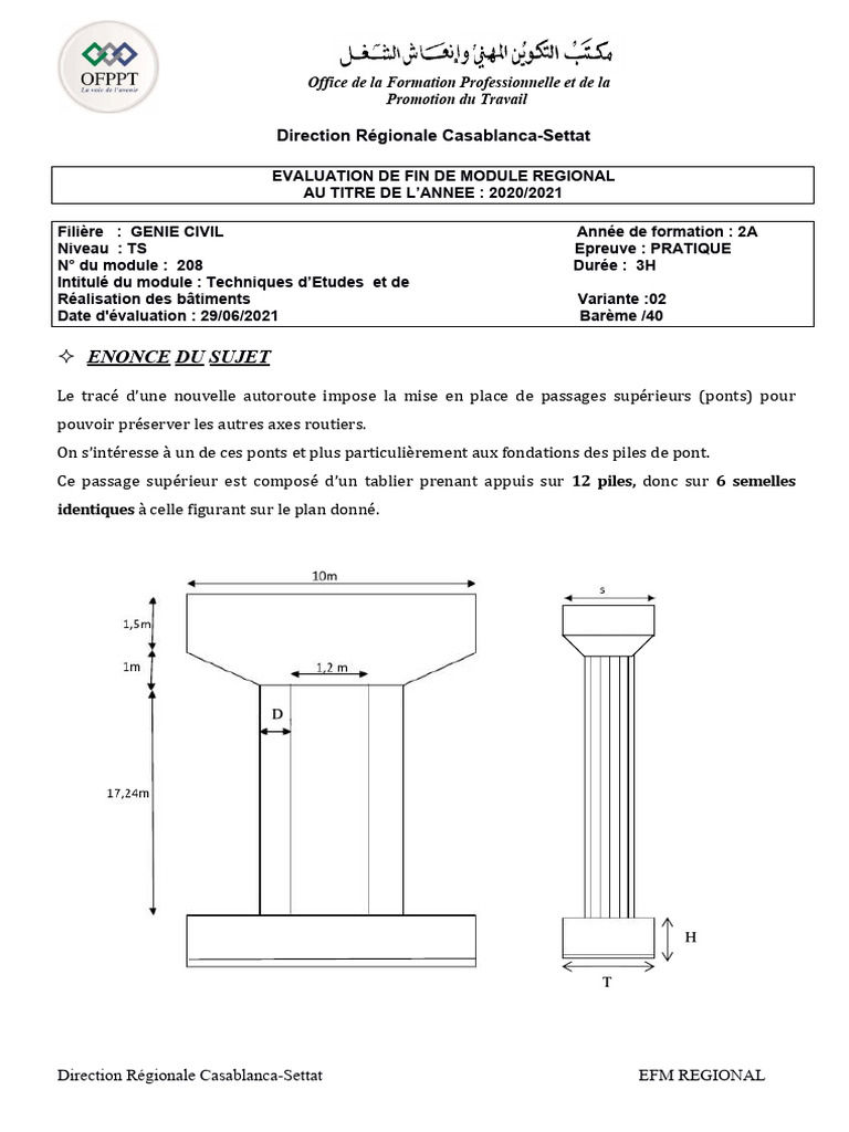 Évaluation Génie Civil : Module 208 | PDF | Béton | Technologie du bâtiment