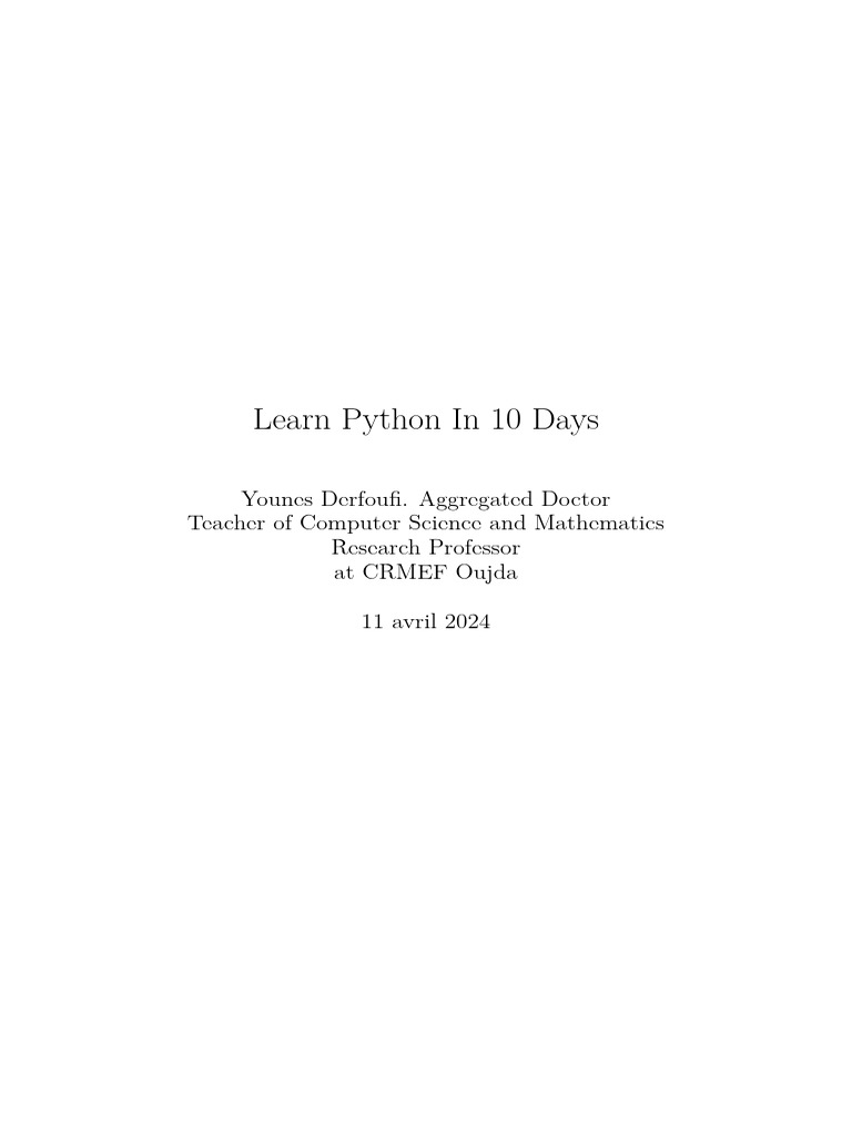 Learn Python In10 Days Extract | PDF | Data Type | Python (Programming Language)