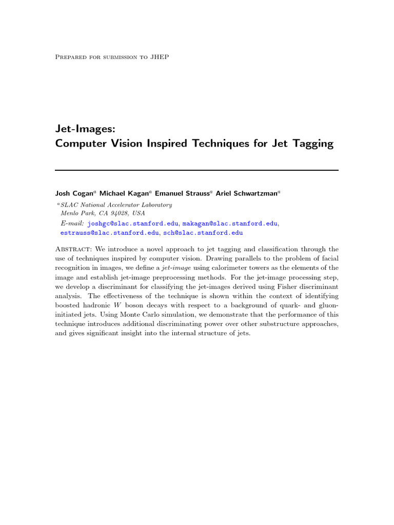 Computer Vision Inspired Techniques For Jet Tagging | PDF | Elementary ...