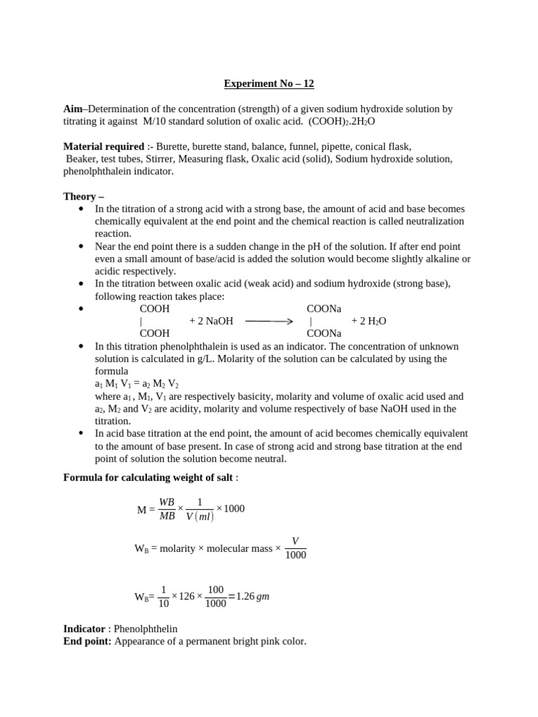 XI Titration 1 | PDF | Titration | Chemistry