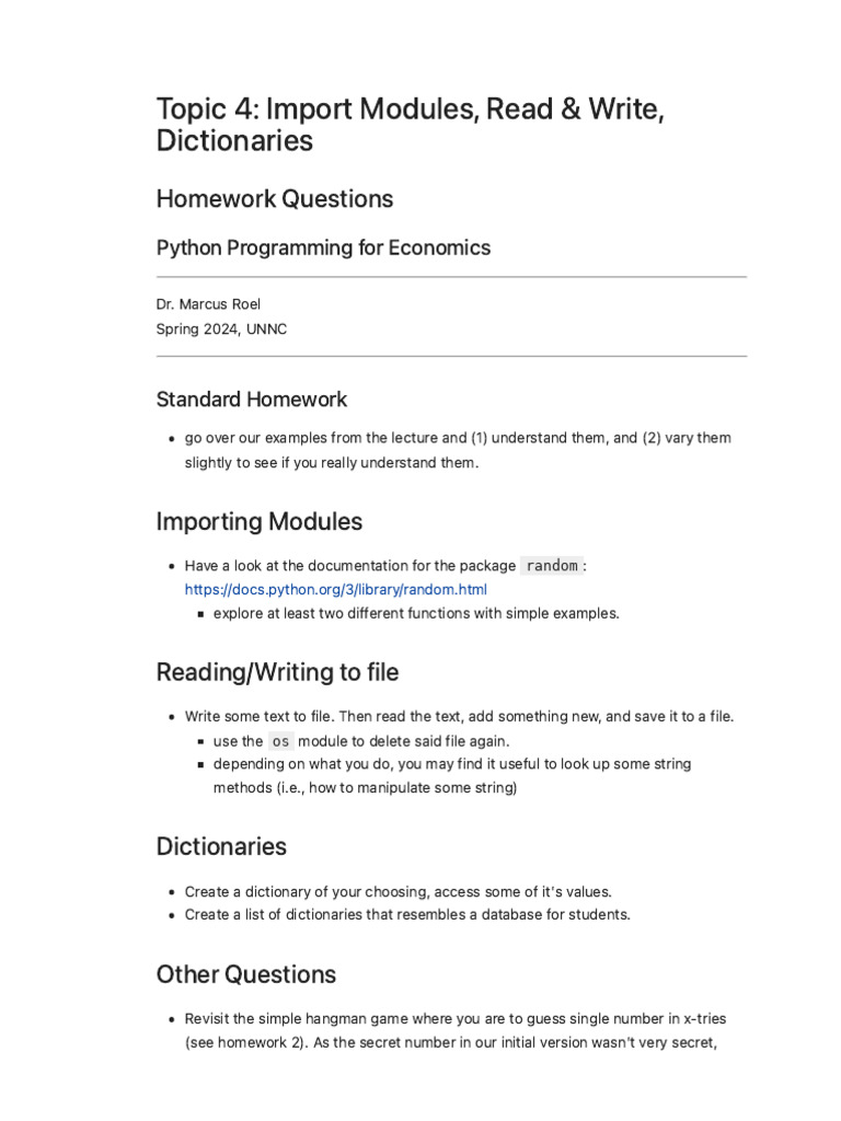 Topic 4 Homework Questions | PDF