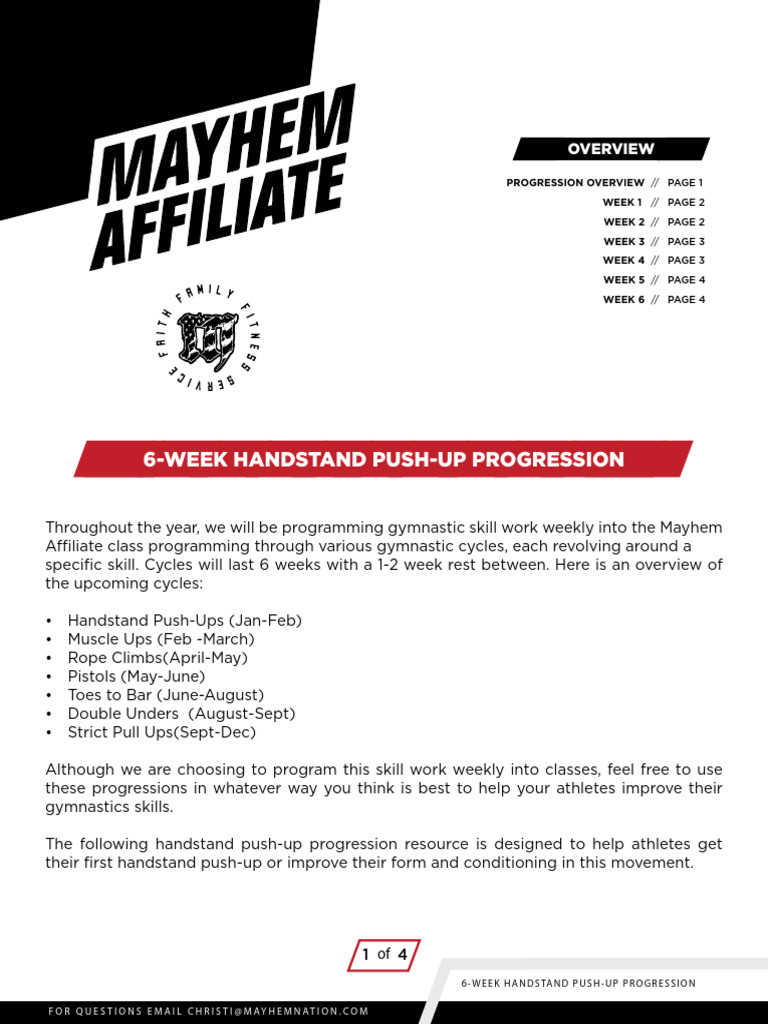 6 Week Handstand Push Up Progression | PDF | Gymnastics | Physical Exercise