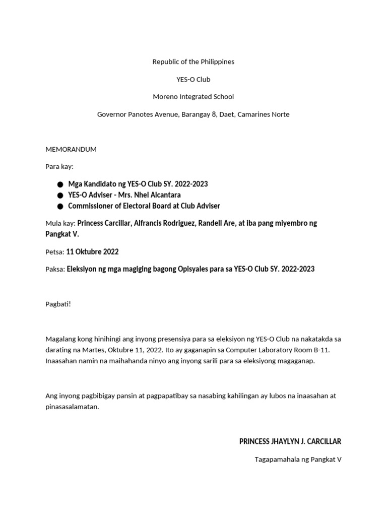 Momerandum Kahilingan | PDF