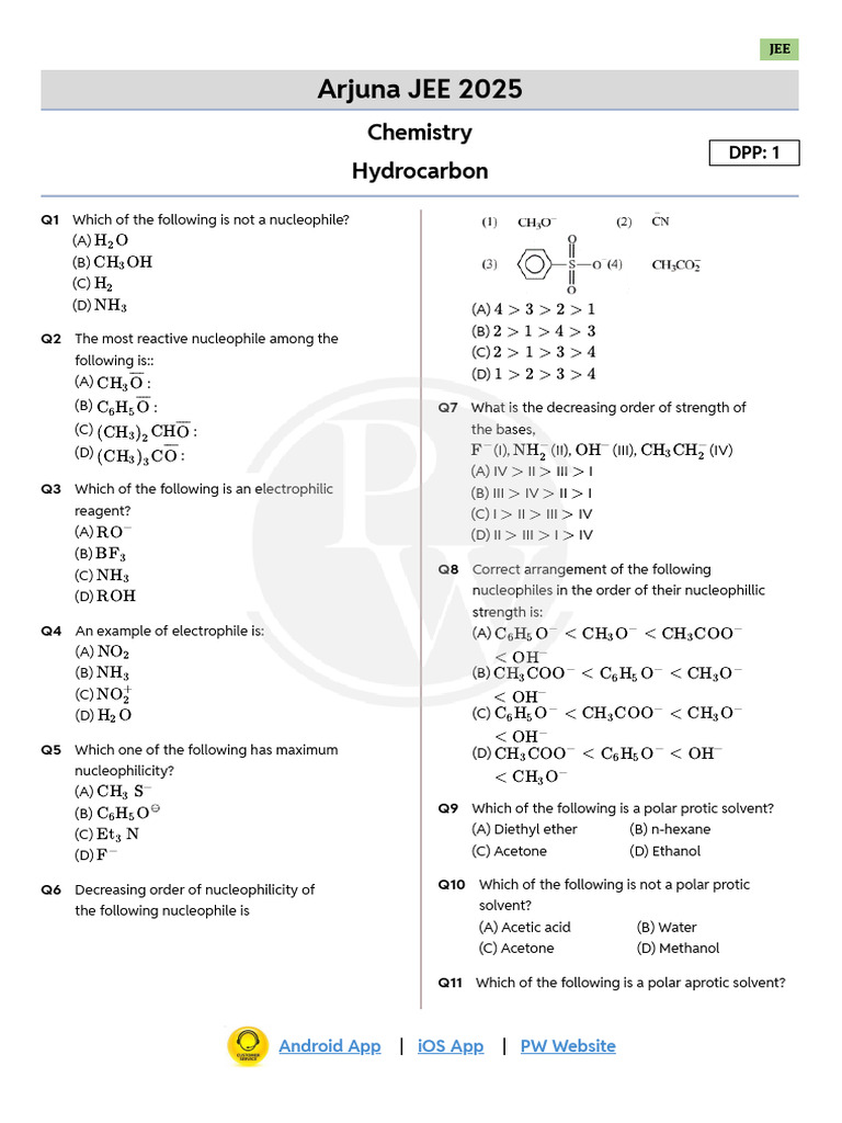 Hydrocarbons _ DPP 01 (Of Lec 02) __ Arjuna JEE 2025 | PDF | Chemistry | Organic Chemistry