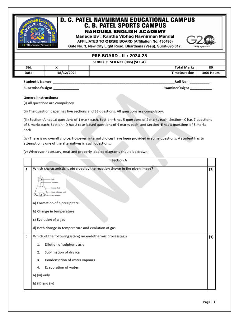 Science Pre-Board Exam Paper 2024-25 | PDF | Cellular Respiration | Salt (Chemistry)