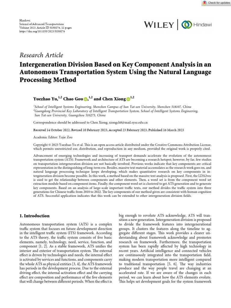 Journal of Advanced Transportation - 2023 - Yu - Intergeneration ...