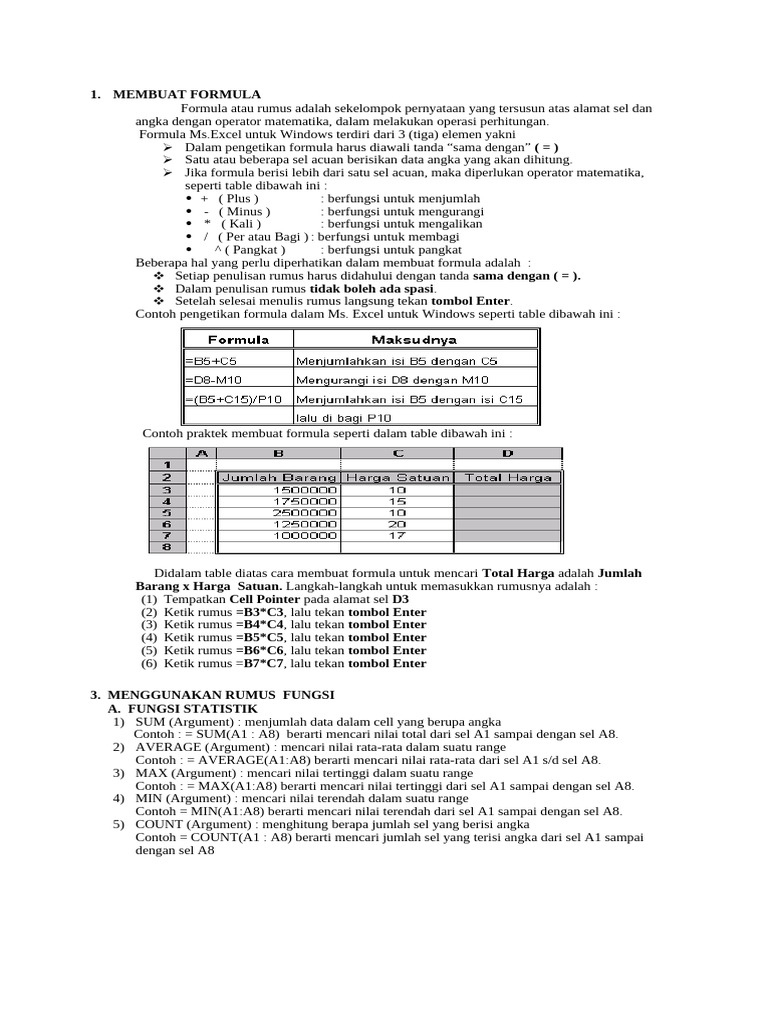 Langkah Membuat Formula Excel | PDF