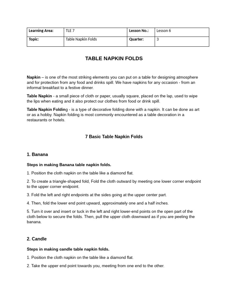 Table Napkin Folds | PDF