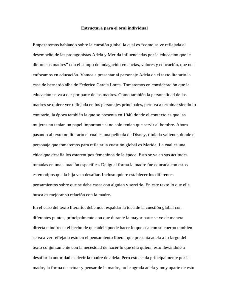 Estructura para El Oral Individual | PDF | Estereotipos | Pensamiento