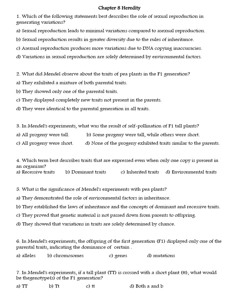 heredity mcq | PDF | Dominance (Genetics) | Genetics