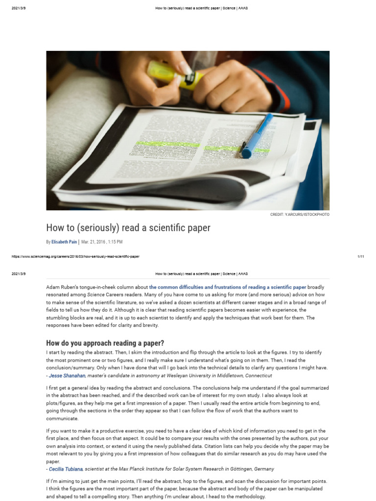 How To (Seriously) Read A Scientific Paper - Science - AAAS | PDF | Science | Data