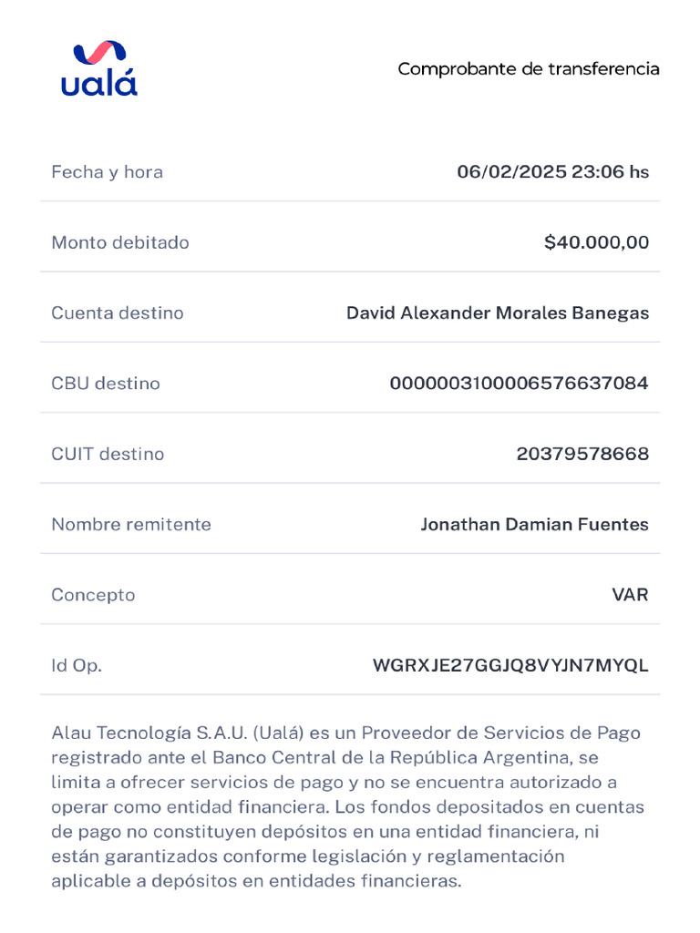 Comprobante de Transferencia | PDF