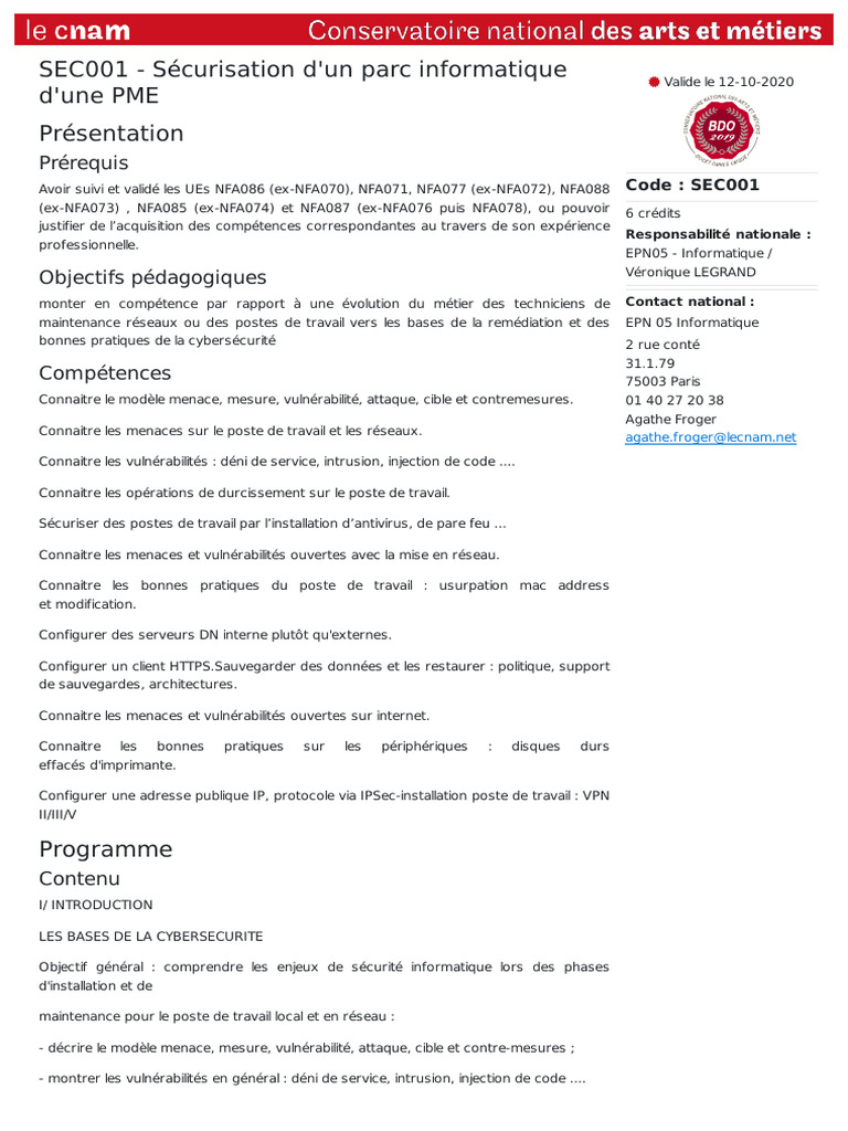 Sécurisation Informatique PME: Cours SEC001 | PDF | Internet | Internet et Web