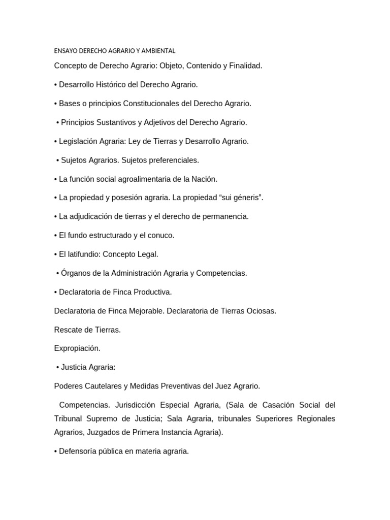 Derecho Agrario: Conceptos y Principios | PDF