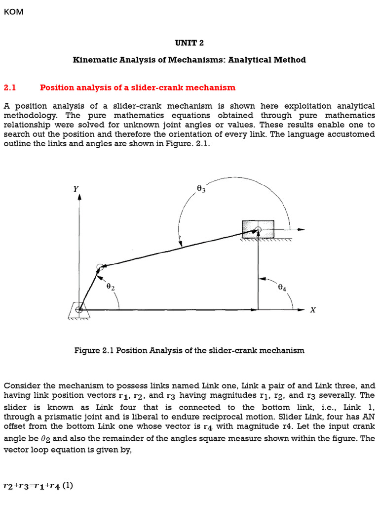 Unit 2 Kinematic Analysis of Mechanisms Analytical Method 3 | PDF | Acceleration | Euclidean Vector