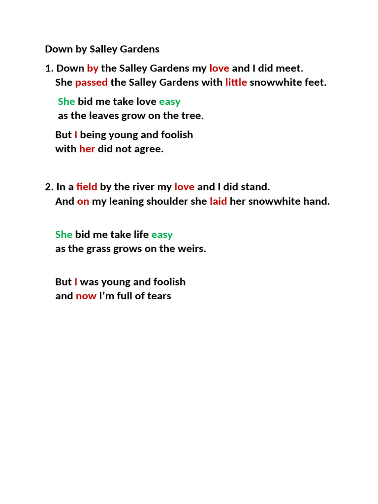 Down by Salley Gardens Poem | PDF