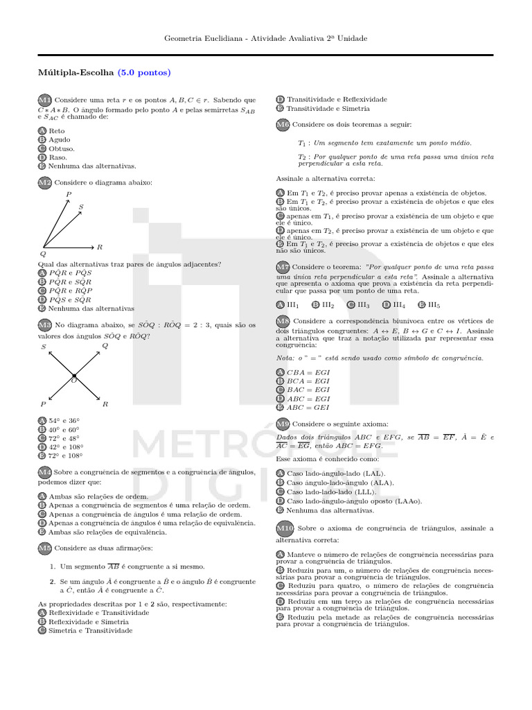 Atividade Avaliativa GE 2a Unid 2024.2 | PDF | Triângulo | Linha (Geometria)