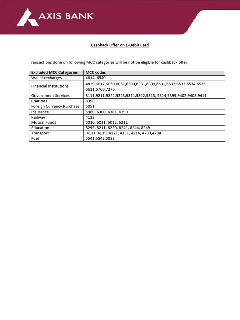 Cashback Exclusions for E-Debit | PDF