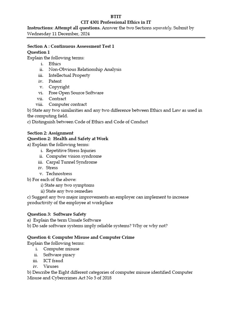 CIT 4301 Professional Ethics in IT cat (1) | PDF