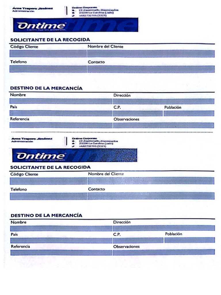Alvaranes de Recogida de La Agencia Ontime | PDF