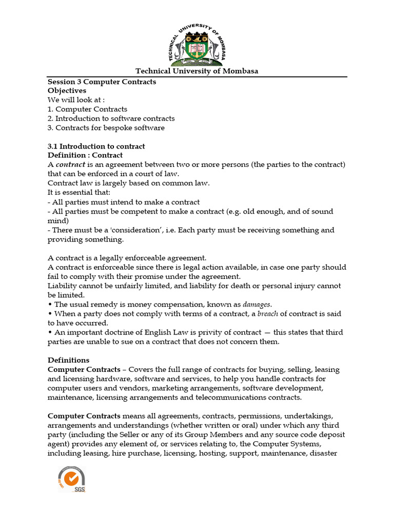 Session 3 Computer contracts | PDF | Breach Of Contract | License