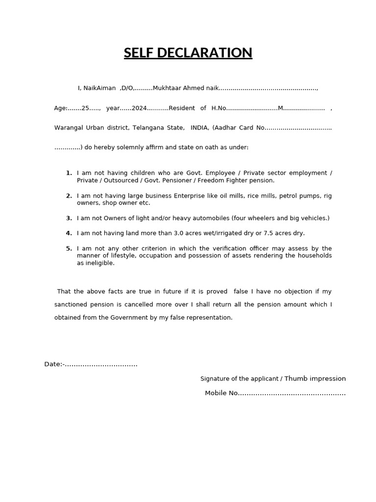 Self Declaration | PDF