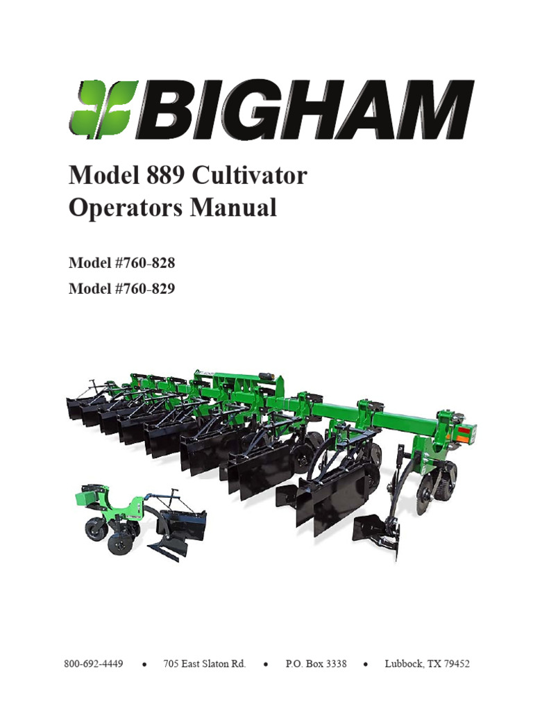 Binham Cultivator Model Operator Manual B15-889 | PDF | Tractor | Screw