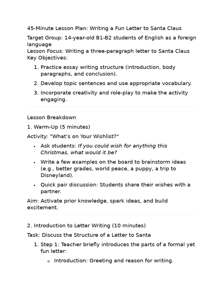 Writing A Fun Letter To Santa Claus | PDF | Santa Claus | Sentence ...