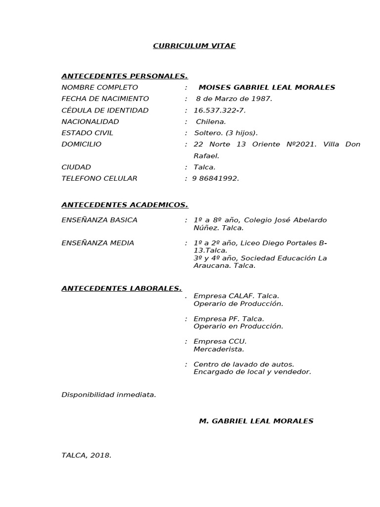 CV Moisés Leal Morales: Experiencia en Producción | PDF
