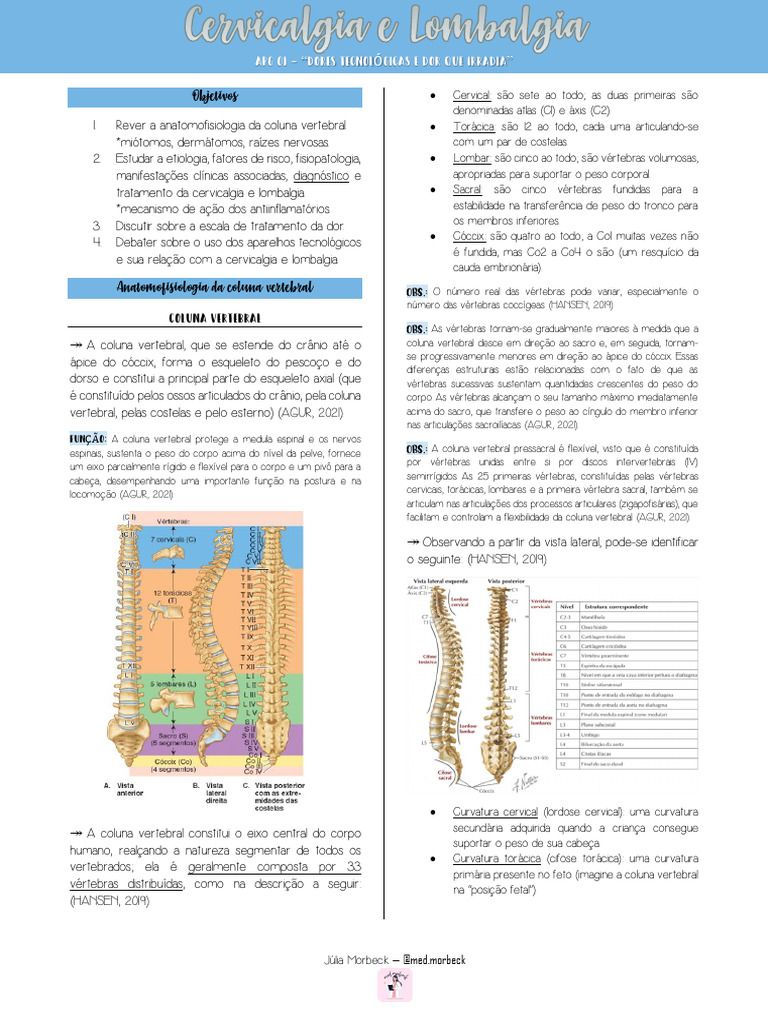 CERVICALGIA E LOMBALGIA | PDF | Vértebra | Coluna vertebral