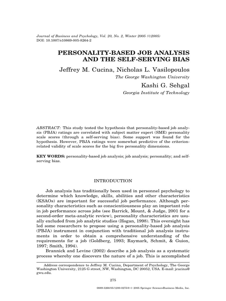 CH # 3 PERSONALITY-BASED JOB ANALYSIS | PDF | Validity (Statistics) | Bias