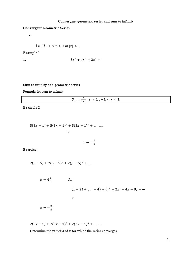 Convergent Geometric Series and Sum To Infinity | PDF | Mathematical ...