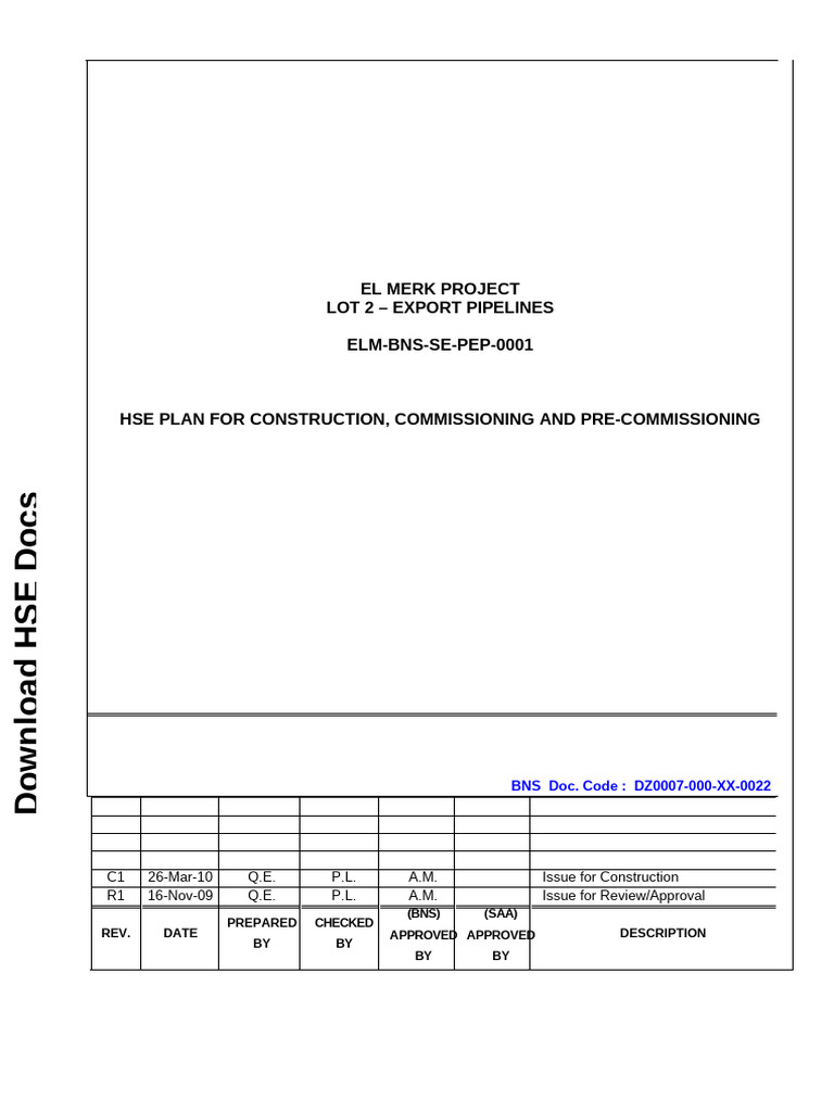 El Merk Project HSE Plan Overview | PDF | Occupational Safety And ...