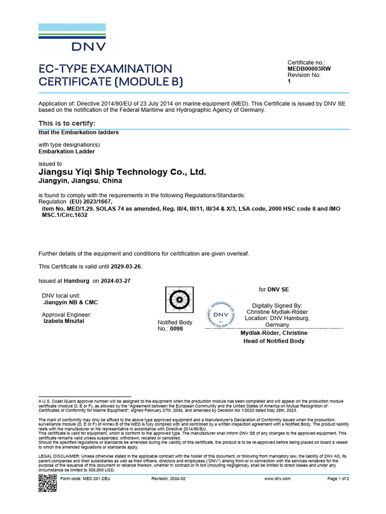 DNV-GL CERT 登艇梯 -2024 -2029 | PDF | Legal Liability