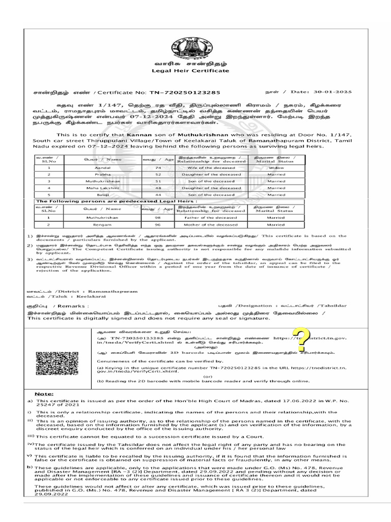 Appa Varisu Certificate | PDF