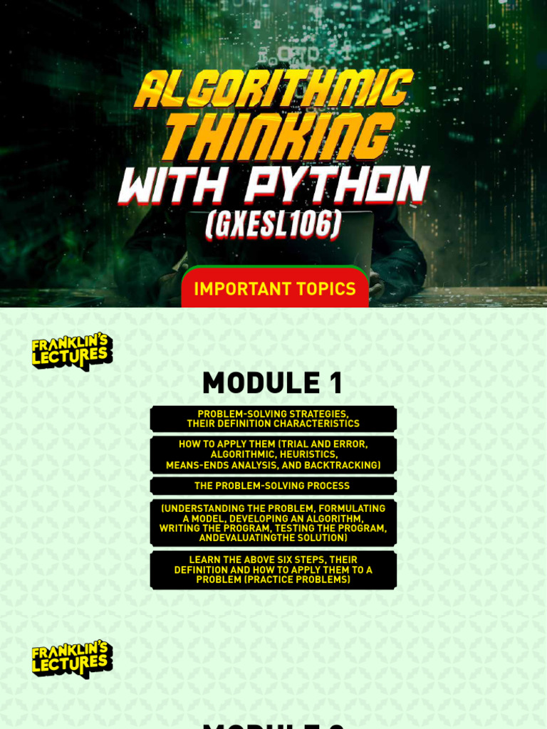 ? Important Topics - Algorithmic Thinking With Python - Franklin's Lectures | PDF